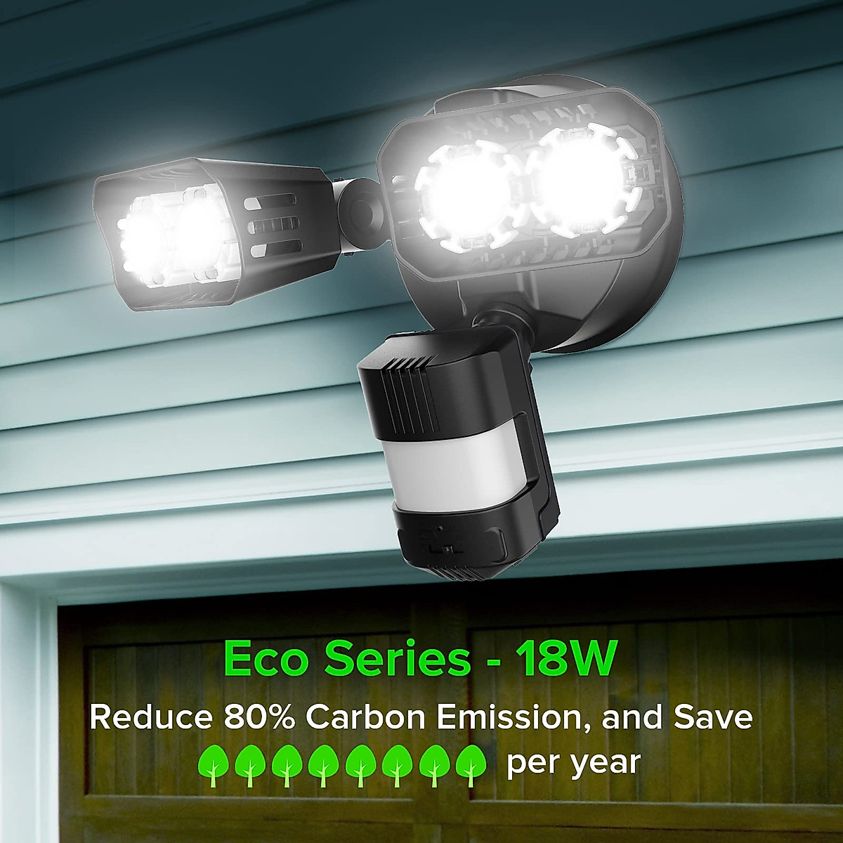 SANSI Eco Series 18W 1800LM LED Motion Sensor Outdoor Lights, Energy Saving Security Light, 200W Equiv. 5000K Dusk to Dawn Flood Light, 50,000 Hours Lifespan, IP65 Waterproof for Yard, Doorway, Black