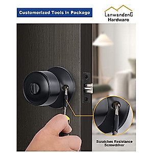 Lanwandeng Keyed Alike Entry Door Knob with Lock, Interior and Exterior Door Lock, Matte Black Door knobs with Lock for Bedroom/Bathrooom