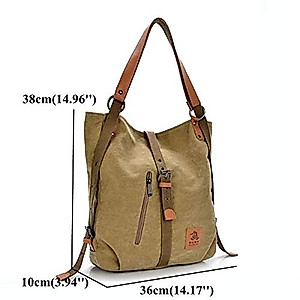 Leijing Women Canvas Casual Multifunctional Microfiber Leather Large Capacity Handbag Shoulder Bags Backpack Khaki one size