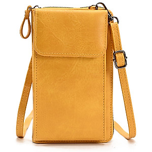 Crossbody Bags for Women Yellow Cell Phone Purse Wallet with Adjusted Strap Ladies Small Women's Handbags PU Leather Shoulder Vintage Bag with Credit Card Holder