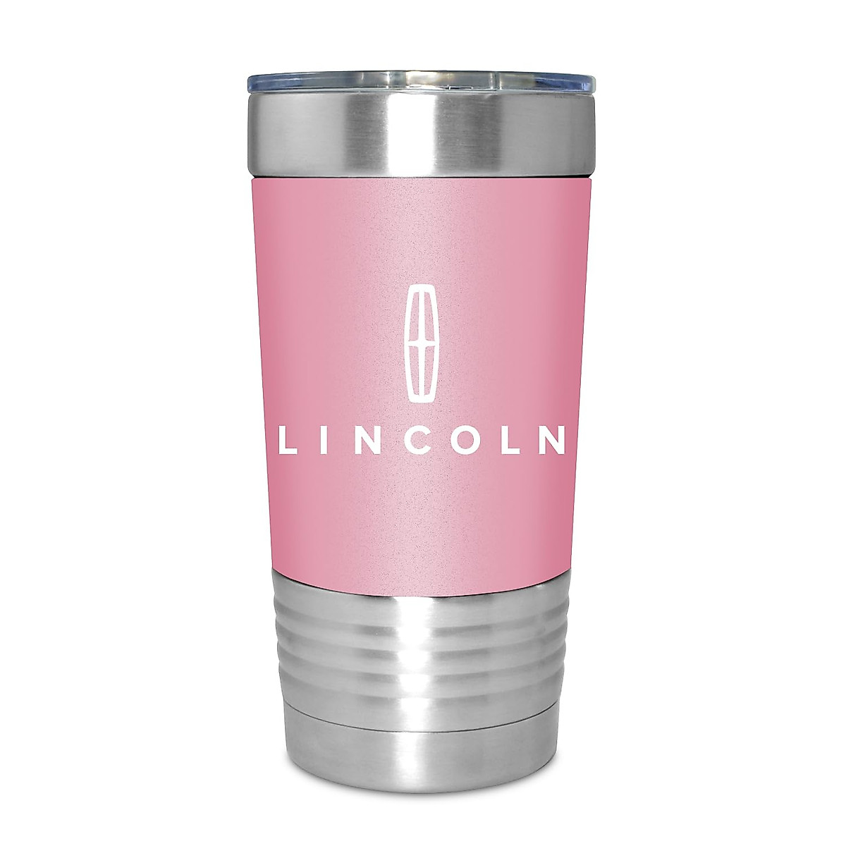 iPick Image for Lincoln Logo 20 oz Dual-Wall Insulated Stainless Steel with Pink Silicone Sleeve Travel Tumbler