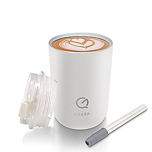 EQURA Coffee Mug with Straw, 9.5Oz Reusable Coffee Cup, 9 Hours Keeps Hot/Iced Beverage, Sweat Proof, Insulated Coffee Mug for Travel/Office/Camping (White)