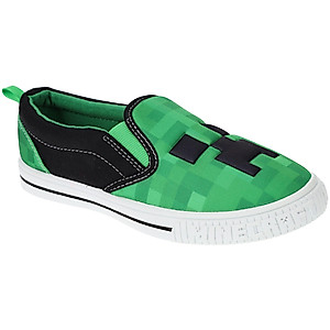 Minecraft Boys Shoes,Slip-on Low top Sneakers for Kids, Sport Skate Shoe Casual, Creeper Green, Size 2