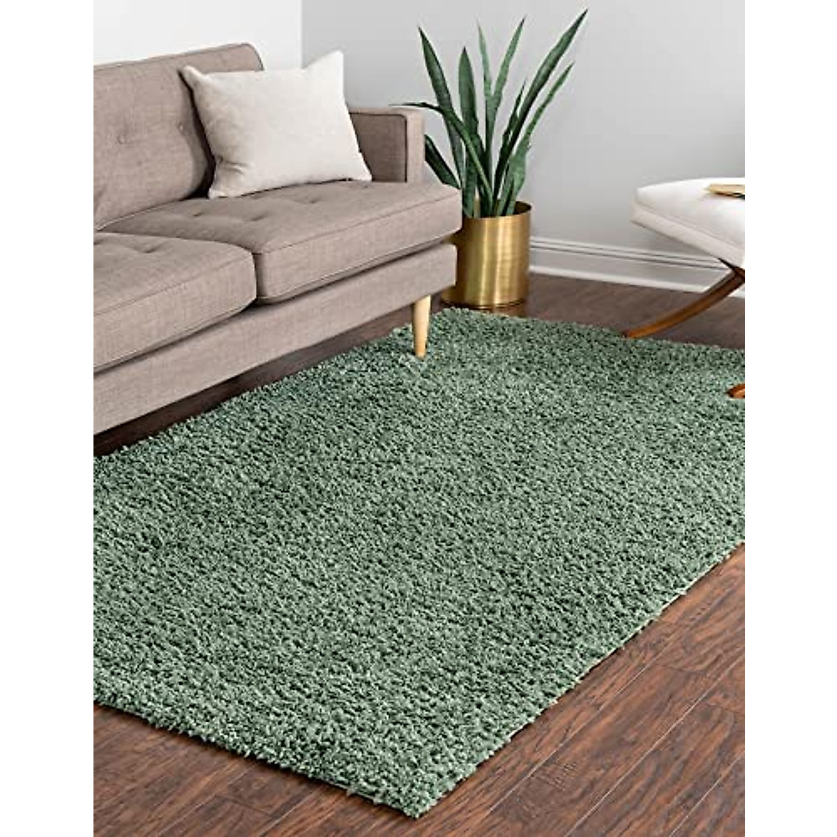 Unique Loom Davos Shag Collection Modern Luxuriously Soft & Cozy Shag Area Rug (4' 0 x 6' 0 Rectangular, Sage)