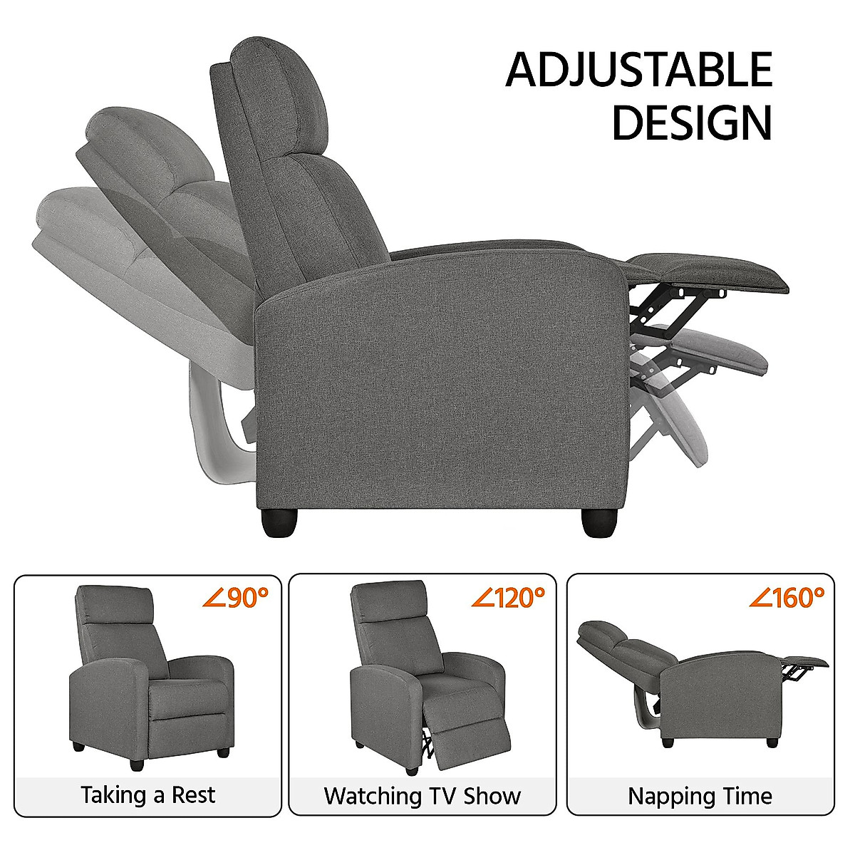 Yaheetech Fabric Recliner Sofa Reclining Upholstered Sofa with Pocket Spring Living Room Bedroom Home Theater Light Grey