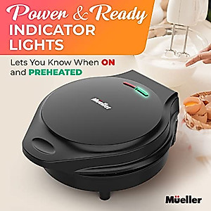 Mueller WaffleWiz Waffle Iron ,Non-Stick Cooking Plates, 5 Waffles at Once, Compact and Easy to Clean Mini Heart Waffle Maker, 900W, Black