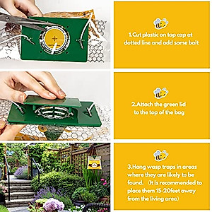 4 Pack Wasp Traps Outdoor Hanging,Wood Bee Killer, Hornet & Yellow Jacket Traps, Fly Bag Traps for Outside