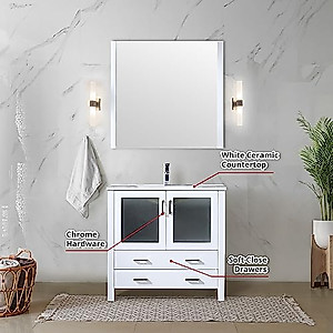 Bell+Modern Harborfront 36 in W x 18.25 in D White Bath Vanity with Side Cabinet, White Ceramic Top, and 22 in Mirror