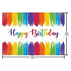 AIBIIN 7x5ft Let's Paint Happy Birthday Backdrop Paint Rainbow Party Decorations Supplies Colorful Confetti Graffiti Wall Gold Glitter Splatter Photography Background Banner Cake Table Photo Props