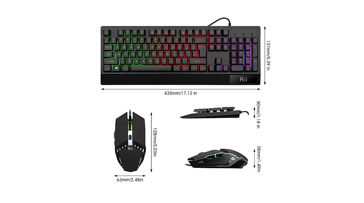 Rii RK400 RGB Gaming Keyboard and Mouse Combo ,Wired Mechanical Feel 3 ...