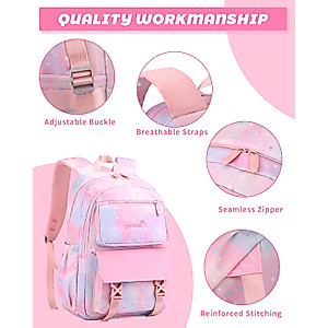 Tanou Kids Backpacks for Girls, 16 Inch Elementary Middle School Backpack, 2023 Lightweight Girl Bookbags with Anti-theft Pocket, Pink