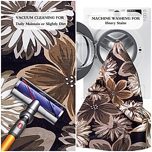 USTIDE Washable Area Rug 5' x 7' Floral Rug Area Rugs Non-Slip Flower Rug Indoor Floor Mat Low Pile Large Rugs for Living Room, Bedroom, Farmhouse, Dining Room, Kids Playroom