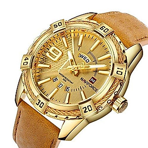 NAVIFORCE Luxury Men Sports Watches Waterproof Quartz Leather Watch Gold Big Face Date Clock