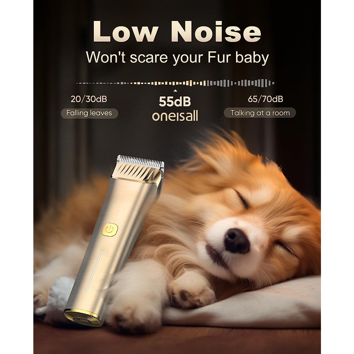 oneisall Dog Clippers for Grooming for Heavy Thick Coat, 2 Speed Low Noise Dog Grooming Kit Rechargeable Cordless Dog Trimmers with Metal Blade for Dogs,Pets