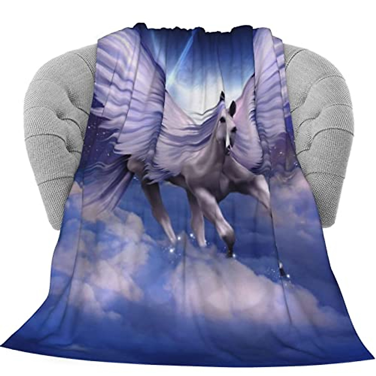 Delerain Pegasus Horse Flannel Fleece Throw Blanket 50"x60" Living Room/Bedroom/Sofa Couch Warm Soft Bed Blanket for Kids Adults All Season