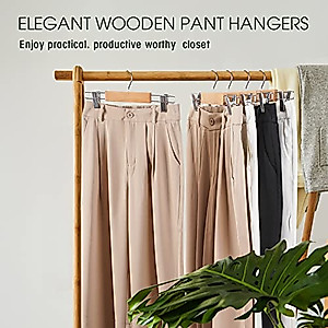 Ulimart Pants Hangers 20Pcs Skirt Hangers for Everyday Use,Wooden Pant Hangers for Adult for Kids,Pants Hangers with Clips Non-Slip,Anti-Rust Hook（Natural
