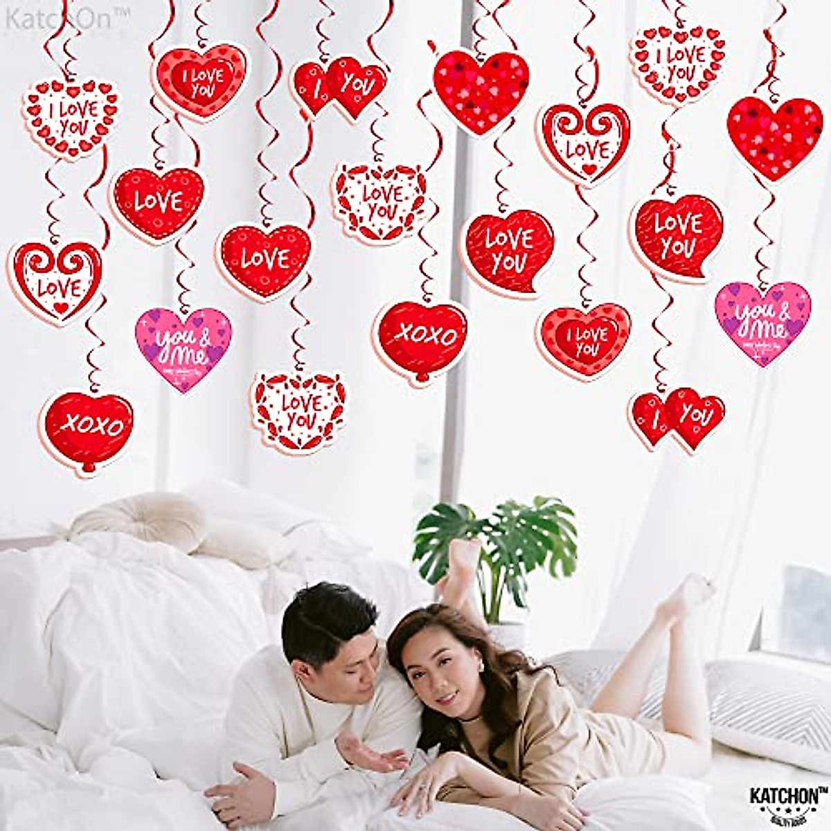 KatchOn, I Love You Valentines Hanging Swirls - Pack of 30, Valentines Day Decorations | Valentines Heart Decorations for Valentines Day Decor | Hanging Hearts Decorations for Valentines Decorations.