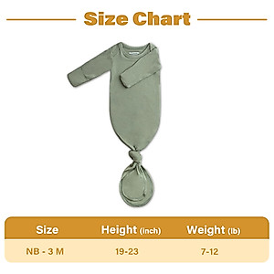 Baby Knotted Gown with Hat Set for Newborn Boy Girl, Ultra Soft Tie Gown with Mitten, Long Sleeve Infant Sleeper 0-3 M Grey Green