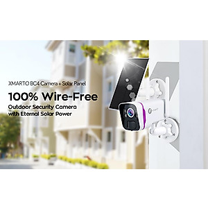 XMARTO 100% Wire-Free 4MP HD Solar Security Camera Wireless for Home Surveillance (All-Weather Solar Charge, AI Motion Detection, Spot Light and Siren, SD, NVR & Cloud Storage)