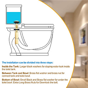 4 Pack Toilet Tank to Bowl Bolt Kit, Stainless Steel and Brass Plated Heavy Duty Toilet Bolts Rustproof Bolt Nut Washer with Long Nuts Double Rubber Washers for Toilet Tank Bolts and Seat Screws