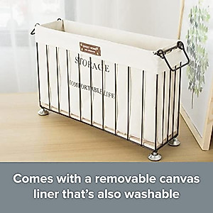 Metal Rack Storage Organizer - Wire Basket File Organizer - Magazine Holder - Metal Wire Rack Caddy w/ Wheels & Removable Liner - Slim Small Basket Storage Container, 19.7x5x13.8” Black Wire Basket