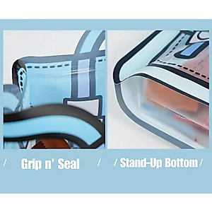 OWLSOME Trendybag Red and Blue Top-handle Party Goodie bags, Grip n’ Seal gift bags with Stand-up bottom, Birthday Bags, 20 Pcs (Large, Blue)