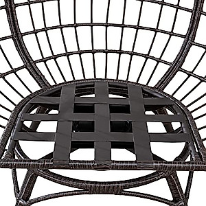 Sunjoy Cuddle Wicker Swivel Lounge, Oversized Indoor Outdoor Egg Chair with 4 Cushions for Patio, Backyard, Living Room, Brown