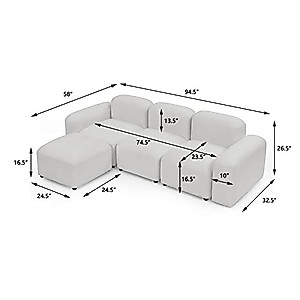 Melpomene Convertible Modular Sectional Sofa,Modern Minimalist 94.5" DIY L Shaped Reversible Loop Yarn Sofa Couch for Living Room,Apartment,Office(Ivory)