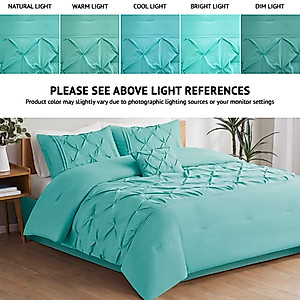 Comfort Spaces Cavoy Comforter Set - Luxe Diamond Tufting, All Season Bedding, Matching Bed Skirt, Decorative Pillows, Queen, Faux Silk Aqua 5 Piece