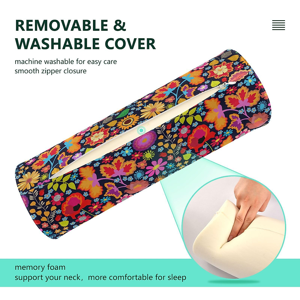 Vnurnrn Poppies Flowers Neck Support Pillow Round Neck Roll Bolster Cylinder Pillow Cervical Pillows Shoulder Pillow for Leg Knee Back Head Support for Camp Study Work Men