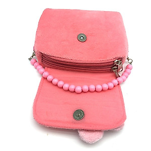 Elesa Miracle Little Girl Handbag Beauty Set Plush Handbag + Flower-Shaped Clip-on Earrings + Necklace and Bracelet Set (Pink)