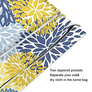 Spring Floral Navy Chrysanthemums Wet Dry Bags Sets for Baby Cloth Diaper Bag Flower Waterproof Beach Travel Bag for Swimsuits Wet Clothes Washable Reusable Organizer with Two Zippered Pockets 2 pcs