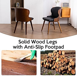 Homy Grigio Dining Chairs Set of 2 Upholstered Dining Room Chairs Faux Leather Kitchen Chairs with Wood Legs Shell Mid Century Modern Chairs for Dining Room, Kitchen, Living Room, Black