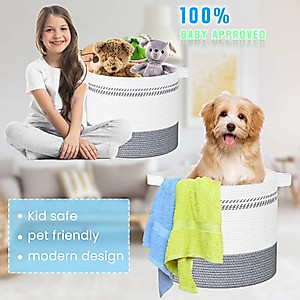 Large Laundry Basket, Cotton Rope Basket, Woven Nursery Hampers, Blanket Basket Living Room, Toy Storage Baskets with Handles, 100% Natural Cotton Woven Baskets for Storage, Decorative Clothes Hamper