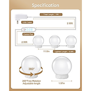 Hollywood Style Led Vanity Mirror Lights Kit - Vanity Lights Have 10 Dimmable Light Bulbs for Makeup Dressing Table and Power Supply Plug in Lighting Fixture Strip, White (No Mirror Included)