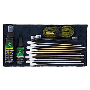 Clenzoil Field & Range Pistol & Rifle Essentials Gun Cleaning Kit | CLP Spray & Oiler with Bores Cleaner | Clean, Lubricate & Protect | Nylon Brush, Bore Swabs & Microfiber (9mm | 38 Caliber)
