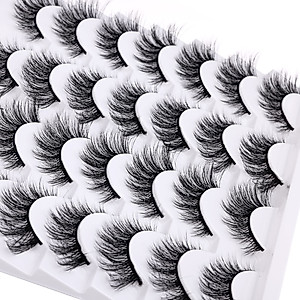 Newcally False Eyelashes Wispy Natural Cat Eye Lashes Faux Mink Lashes Fake Eyelashes Soft 3D Medium Length Light Volume 14 Pairs Pack