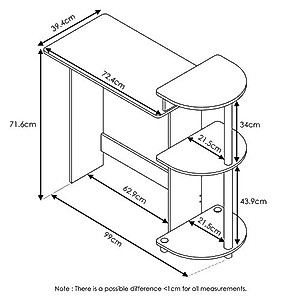 Furinno Compact Computer Desk with Shelves, Round Side, Espresso/Black