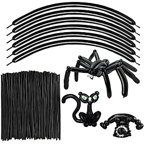 RUBFAC 260 Balloons 150pcs Black Long Balloons for Balloon Animals, Twisting Balloons for Balloon Garland Animals Modeling, Birthday, Wedding, Party Decorations