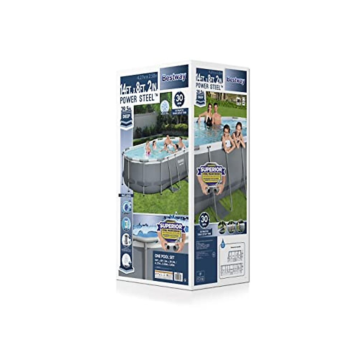 Bestway Power Steel 14' x 8'2" x 39.5" Oval Above Ground Pool Set | Includes 530gal Filter Pump, Ladder, ChemConnect Dispener