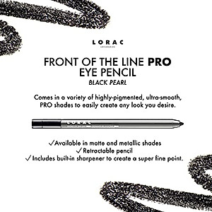 LORAC Front Line PRO Waterproof Eyeliner Pencil, Pearl Black| Long Lasting| Makeup Pencil Sharpener | High-Precision
