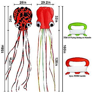 Motiloo Octopus Flyer Kite - Kite-Pack with 3 Spotty Colors, Easy to Fly - Perfect for Beginners, Kids, and Adults