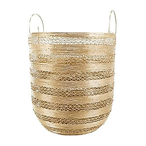 Deco 79 Metal Decorative and Functional Storage Basket Open Frame Wire Basket Organizer with Zig Zag Patterns, Set of 2 Basket for Storage 17", 15"H, Gold