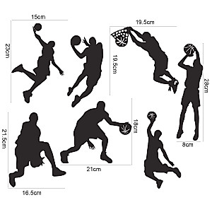 JUEKUI Basketball Wall Decal Vinyl Art Sport Player Sticker for Boys Teens Bedroom Living Room Playroom Fits Nursery Home Wall Decor W124 (Black)