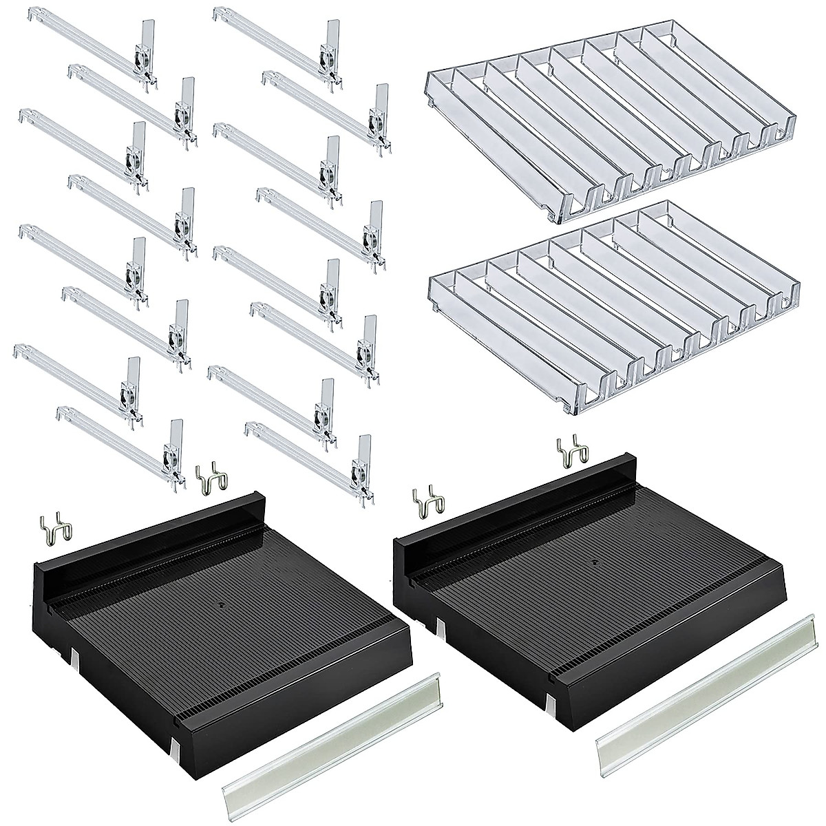 Azar Displays 225830-8COMP-BLK 8 Compartment Divider Bin Cosmetic Tray with Pushers - 8 Slots per Tray, 2-Pack, Black