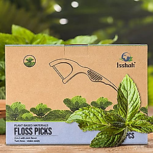 Natural Dental Floss Picks (100 Count) - Vegan, Eco Friendly, Sustainable Dental Flossers - Twin Floss (Mint)