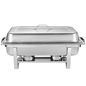 Oteymart Pack of 6 Chafing Dish Buffet Server Warming Tray Chafer Full Size Stainless Rectangular Dish Set Buffet Catering Party Events Utensils w/Fuel Holder Deep Food Pan