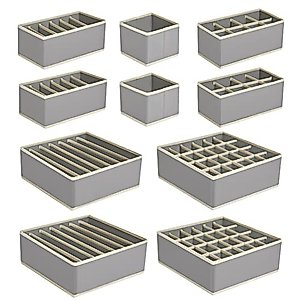 Ecomm Pros, 10 Pack Fabric Drawer Dividers Dresser Organizer, 92 Cell Underwear Organizer, Sock and Bra Organizer- Perfect Drawer Organizers for Clothing, Baby Clothes Nursery Drawer Organizer Storage