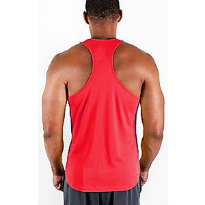 DEVOPS 3 Pack Men's Y-Back Dry Fit Muscle Gym Workout Tank Top (Large, Charcoal/Red/Yellow)