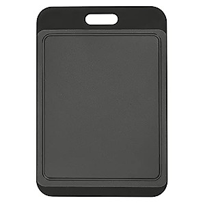 SOSECCE Cutting Board Plastic with Juice Grooves and One-Piece Non-Slip Silicone Handles, 14 x 9.5 x 0.4 Inch Kitchen Chopping Board, Dishwasher Safe BPA Free (Black+Grey)